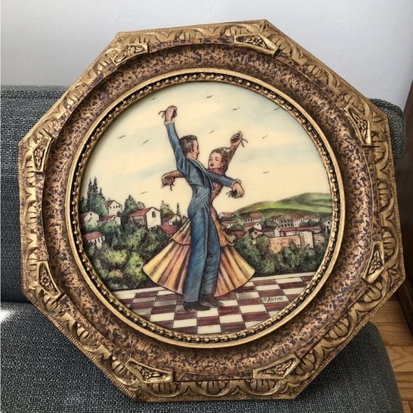 Vintage | Wall Decor | Vintage Artini Engraving Hand Painted Twin ...